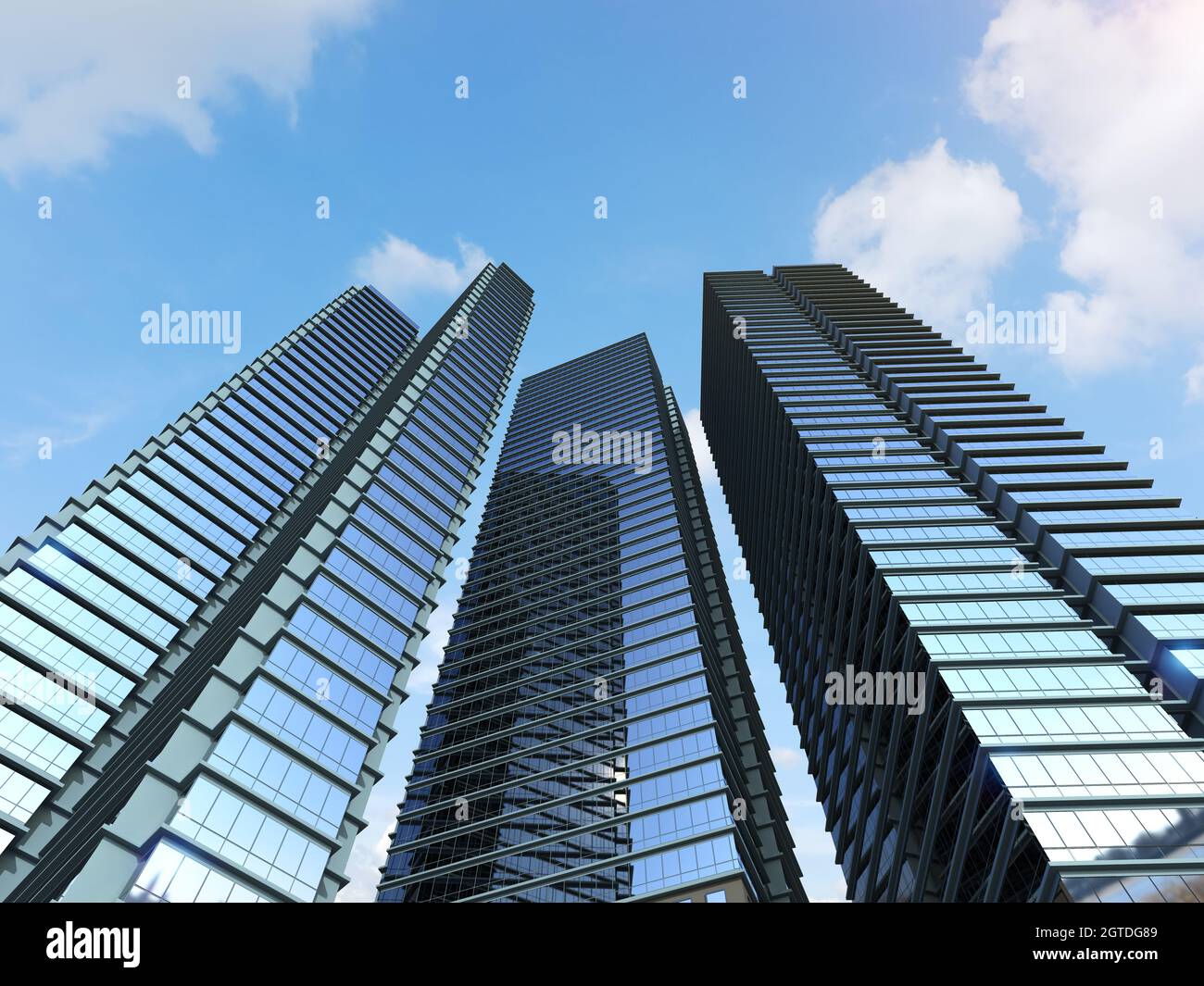 3d rendering high rise building exterior with blue sky Stock Photo - Alamy