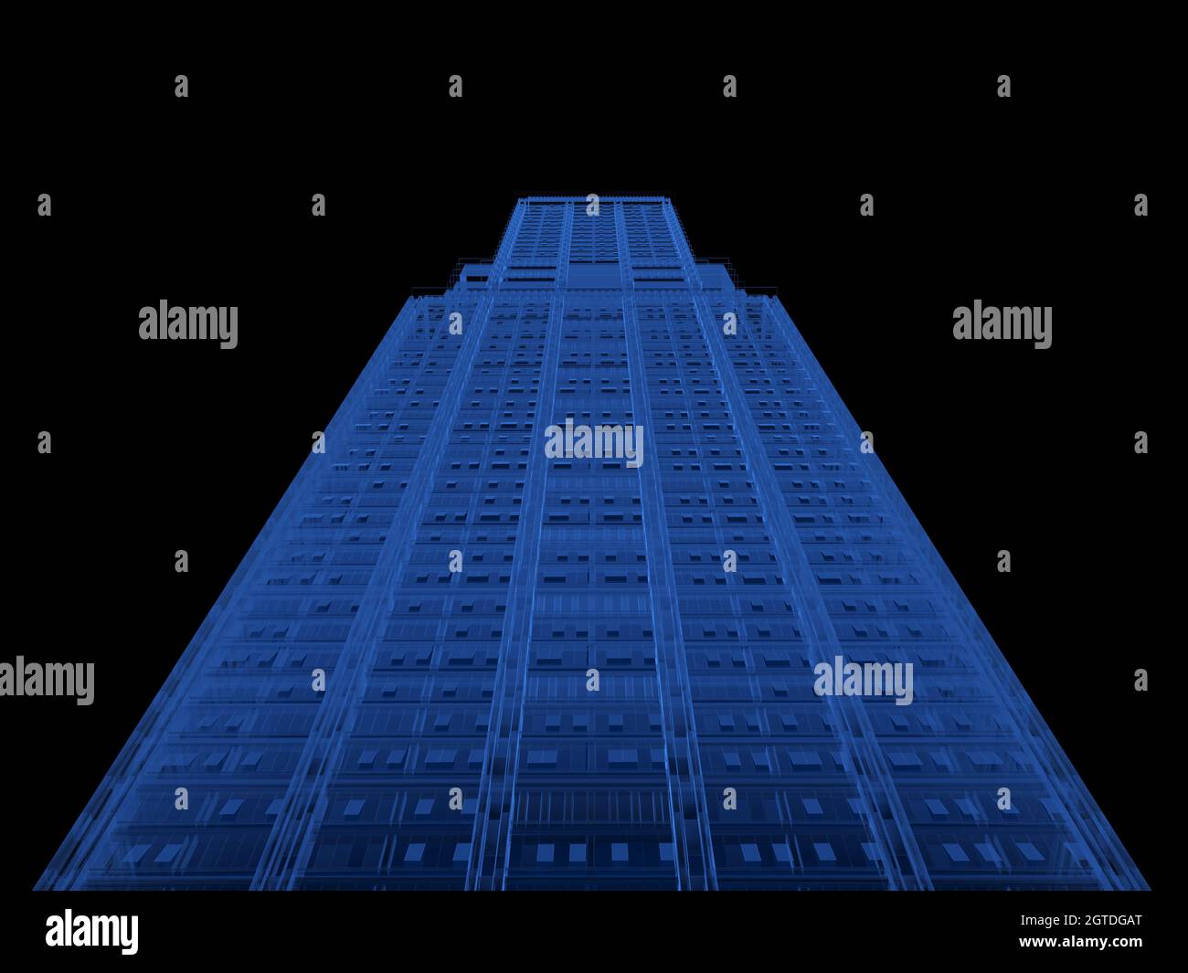 3d rendering x-ray high rise building exterior isolated on black ...