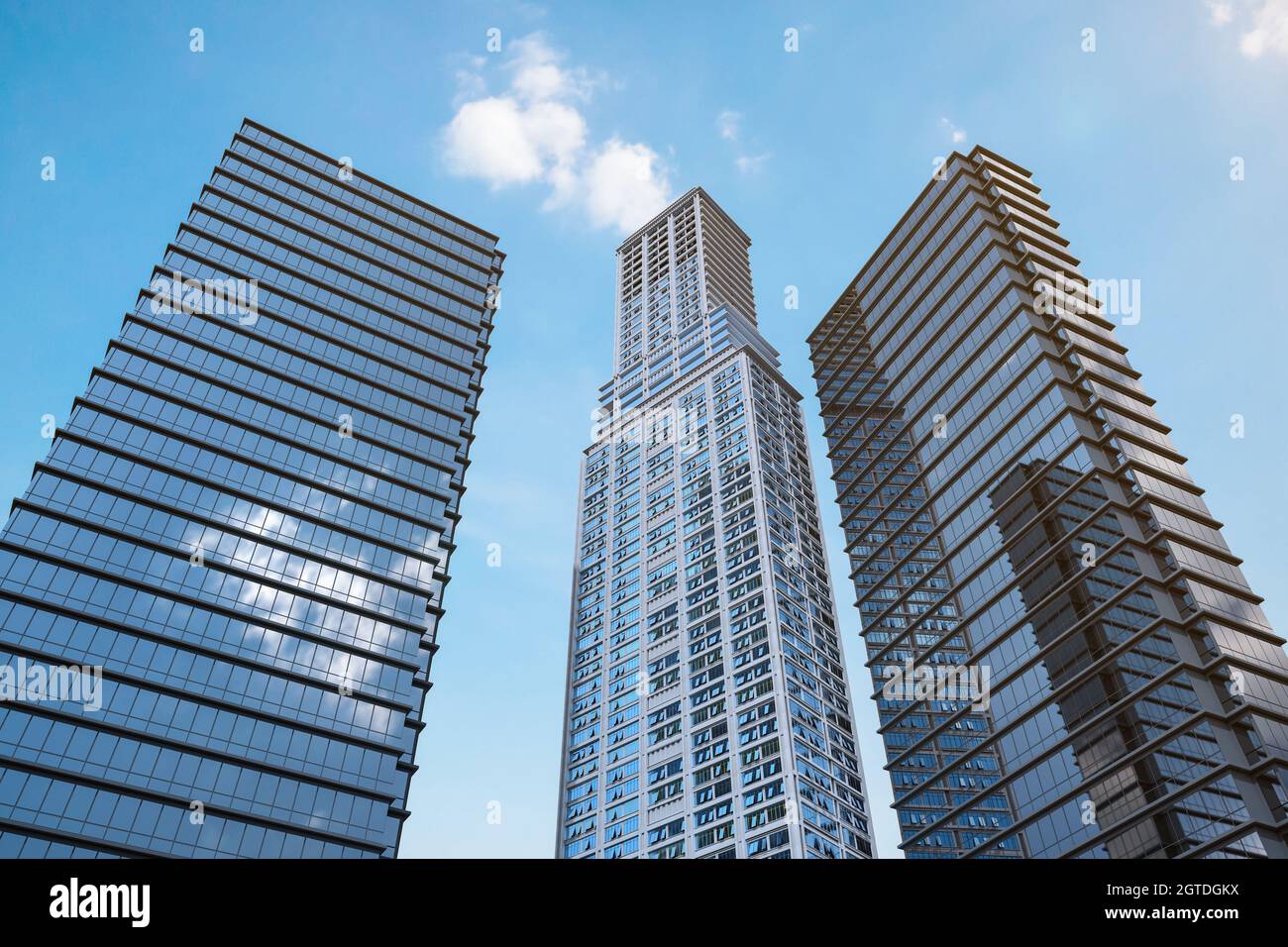 3d rendering high rise building exterior with blue sky Stock Photo - Alamy