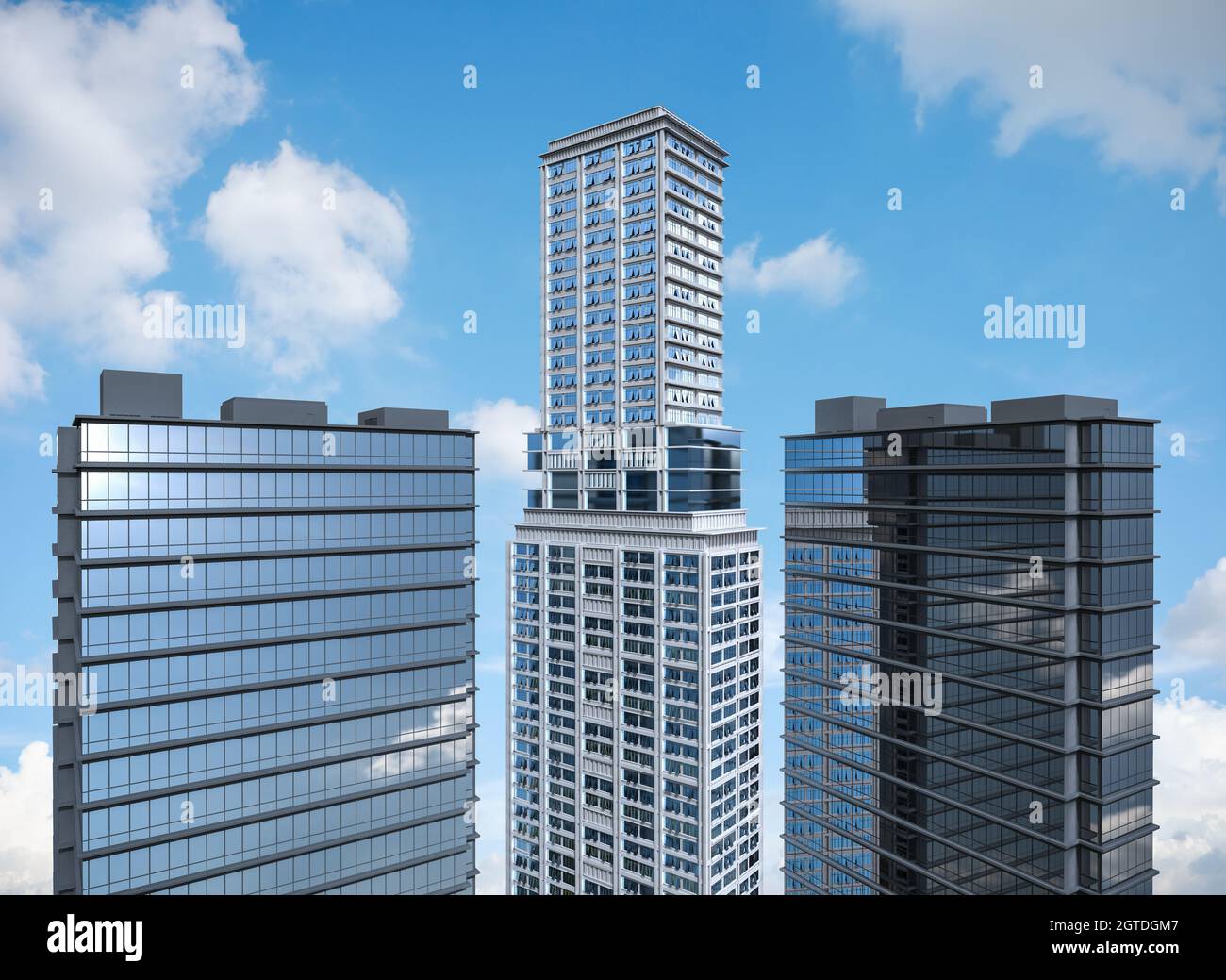3d rendering high rise building exterior with blue sky Stock Photo - Alamy