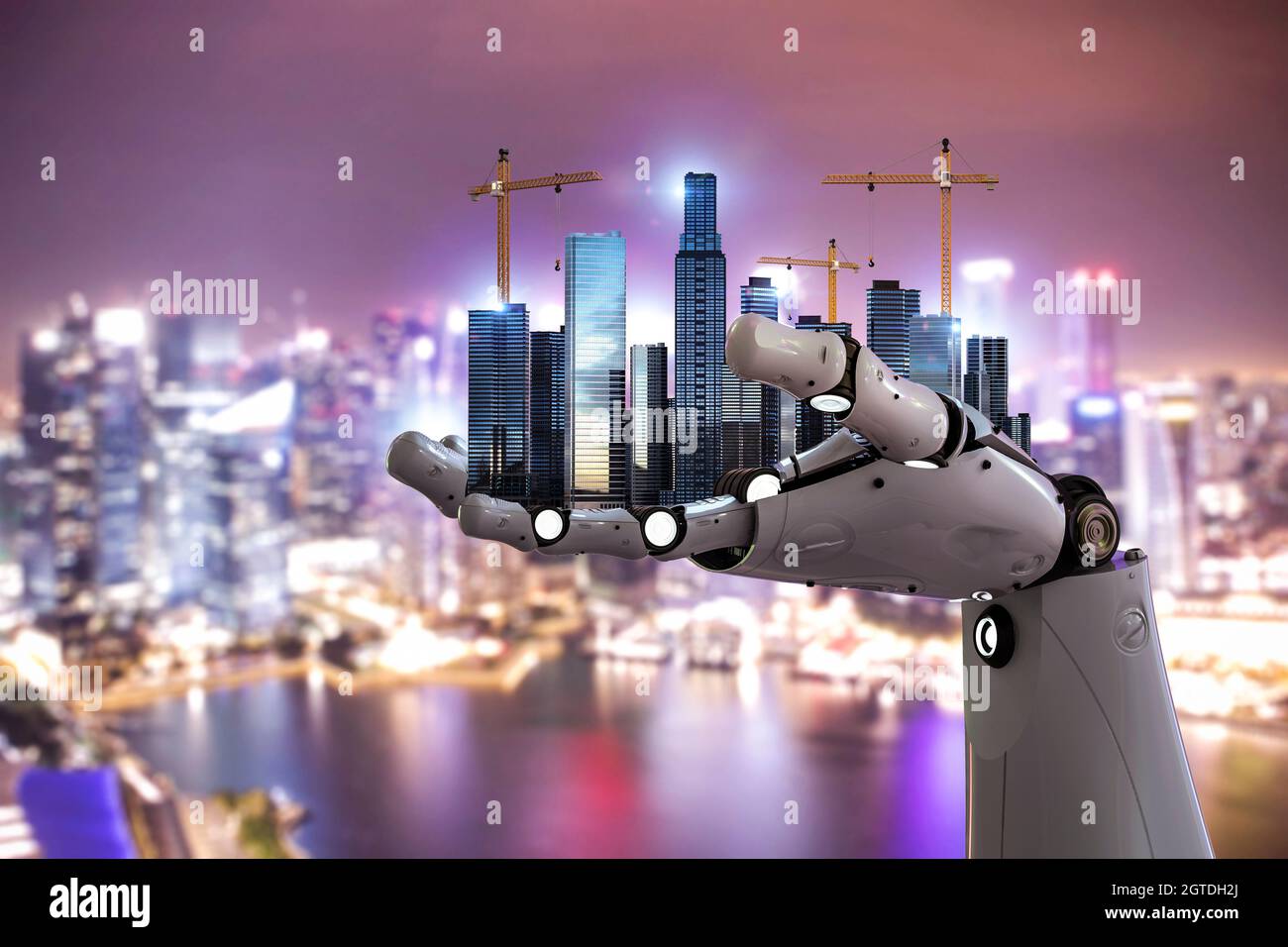Smart city with 3d rendering robot with development city Stock Photo ...
