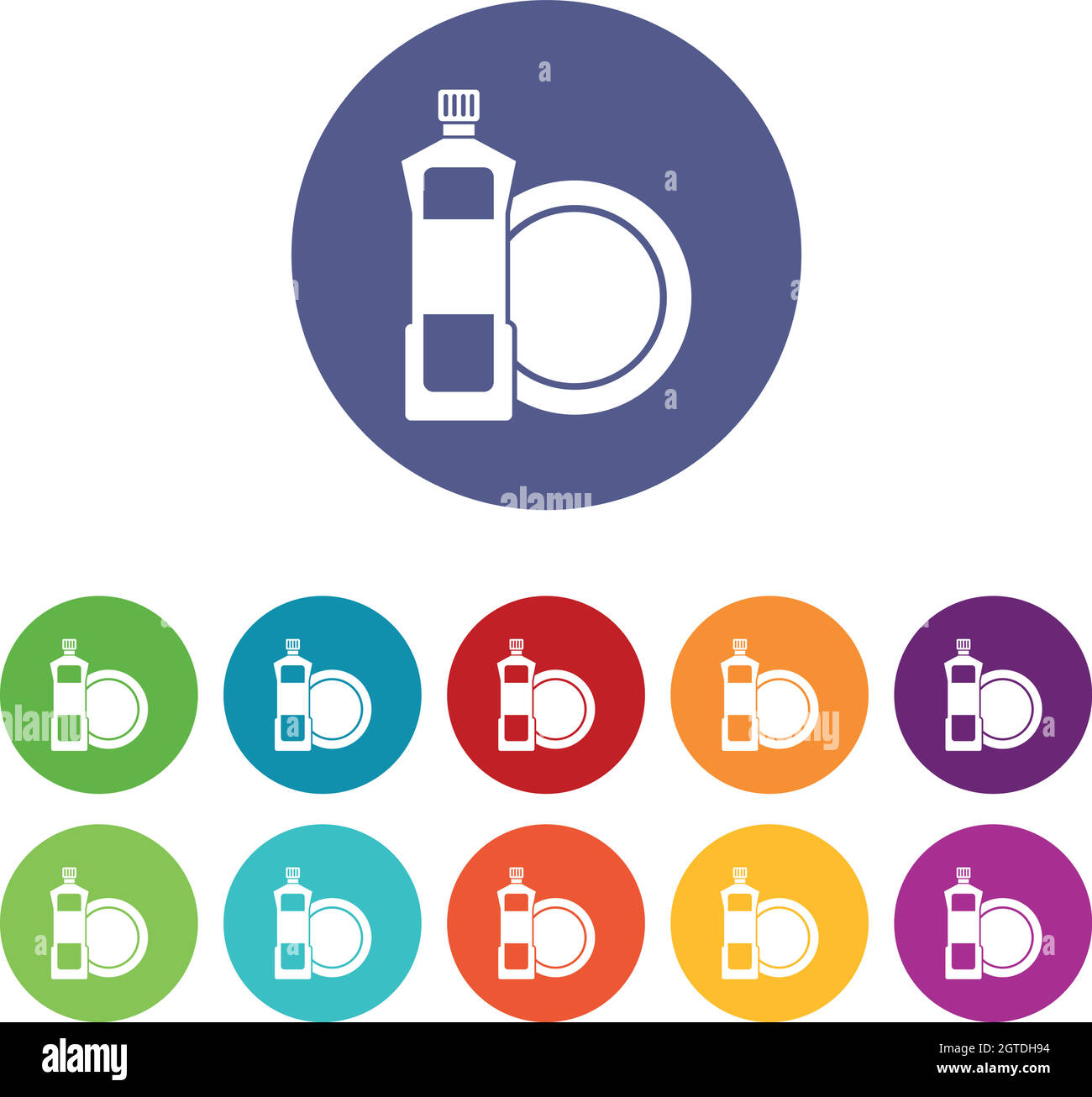 Dishwashing liquid detergent and dish set icons Stock Vector Image ...