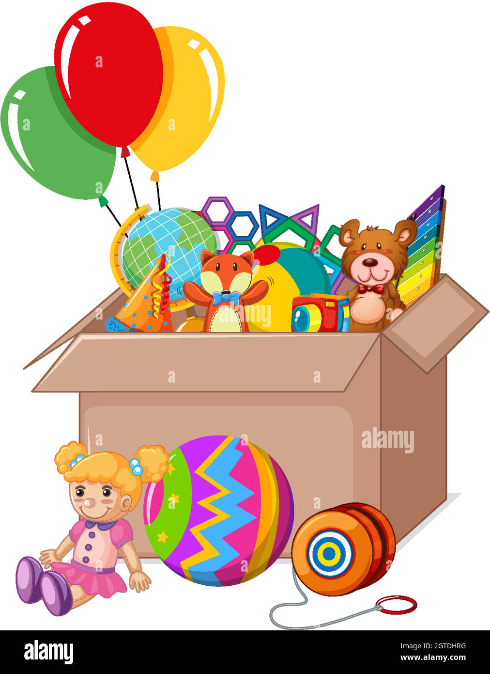 Cardboard box full of toys on white background Stock Vector Image & Art ...