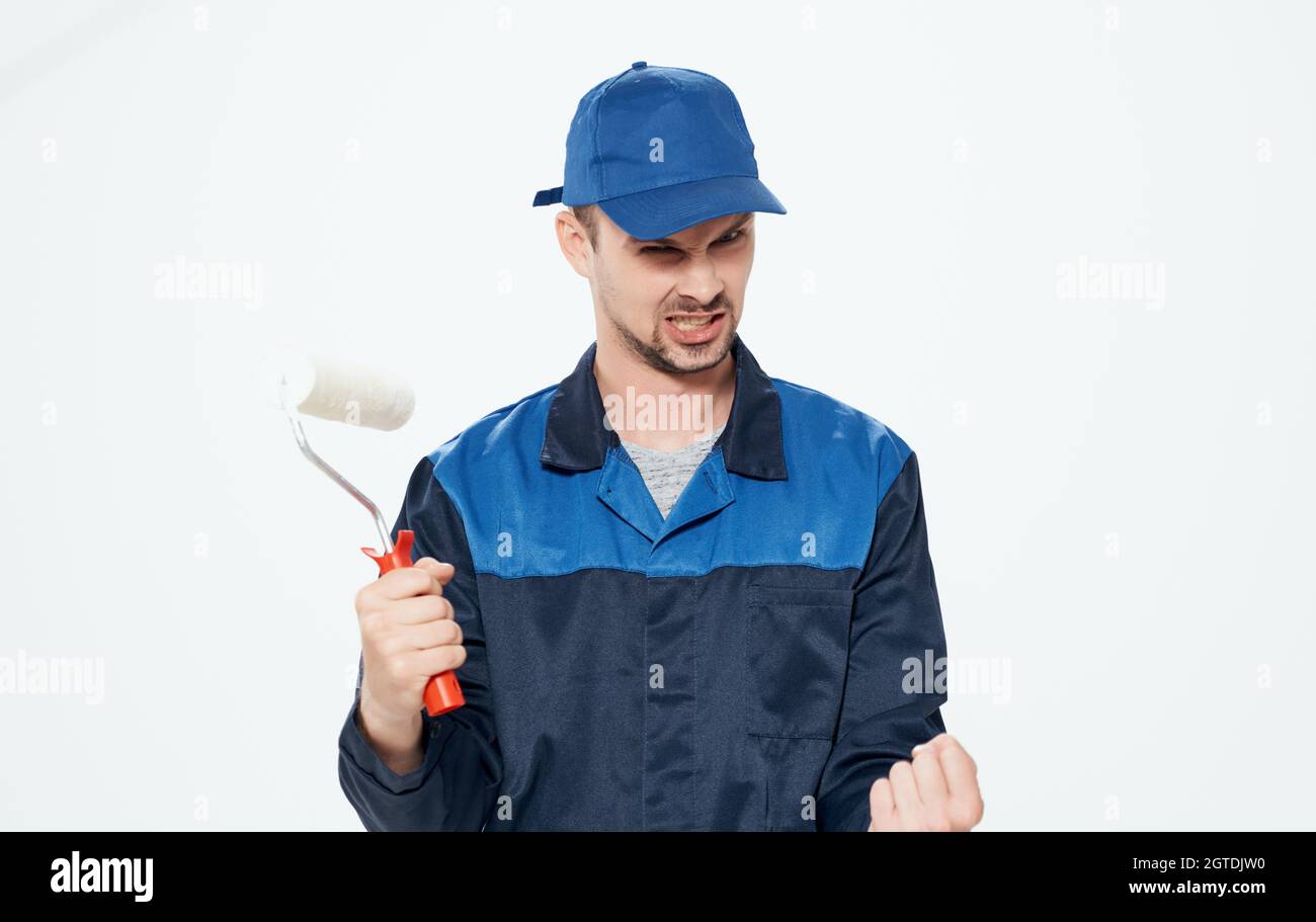 male builder renovation construction service studio posing Stock Photo ...
