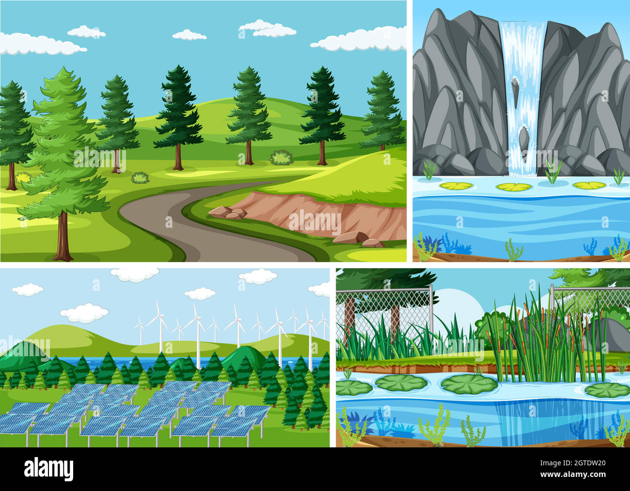 Four different scenes in nature setting cartoon style Stock Vector ...