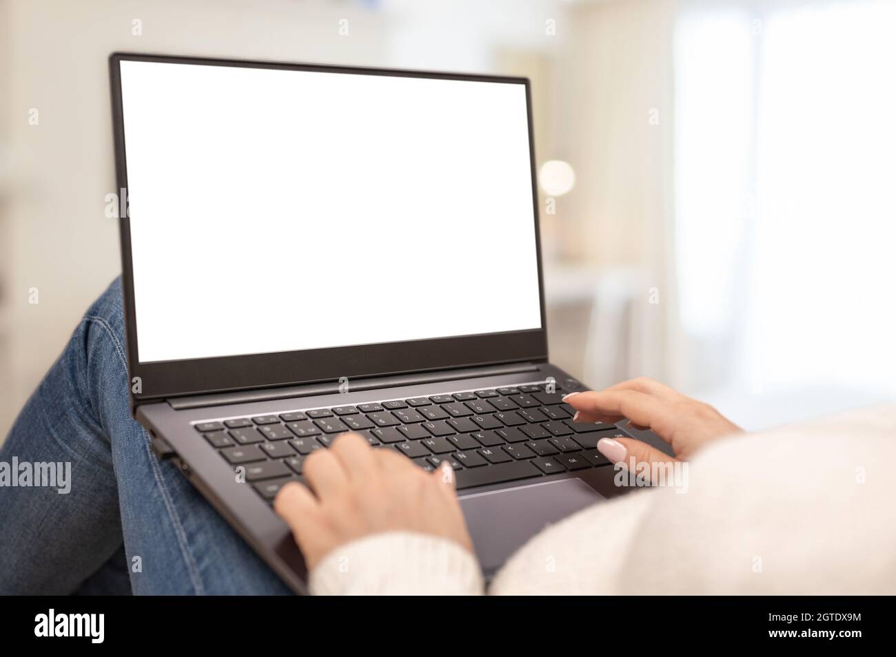 mockup image blank screen computer laptop with blank white background ...