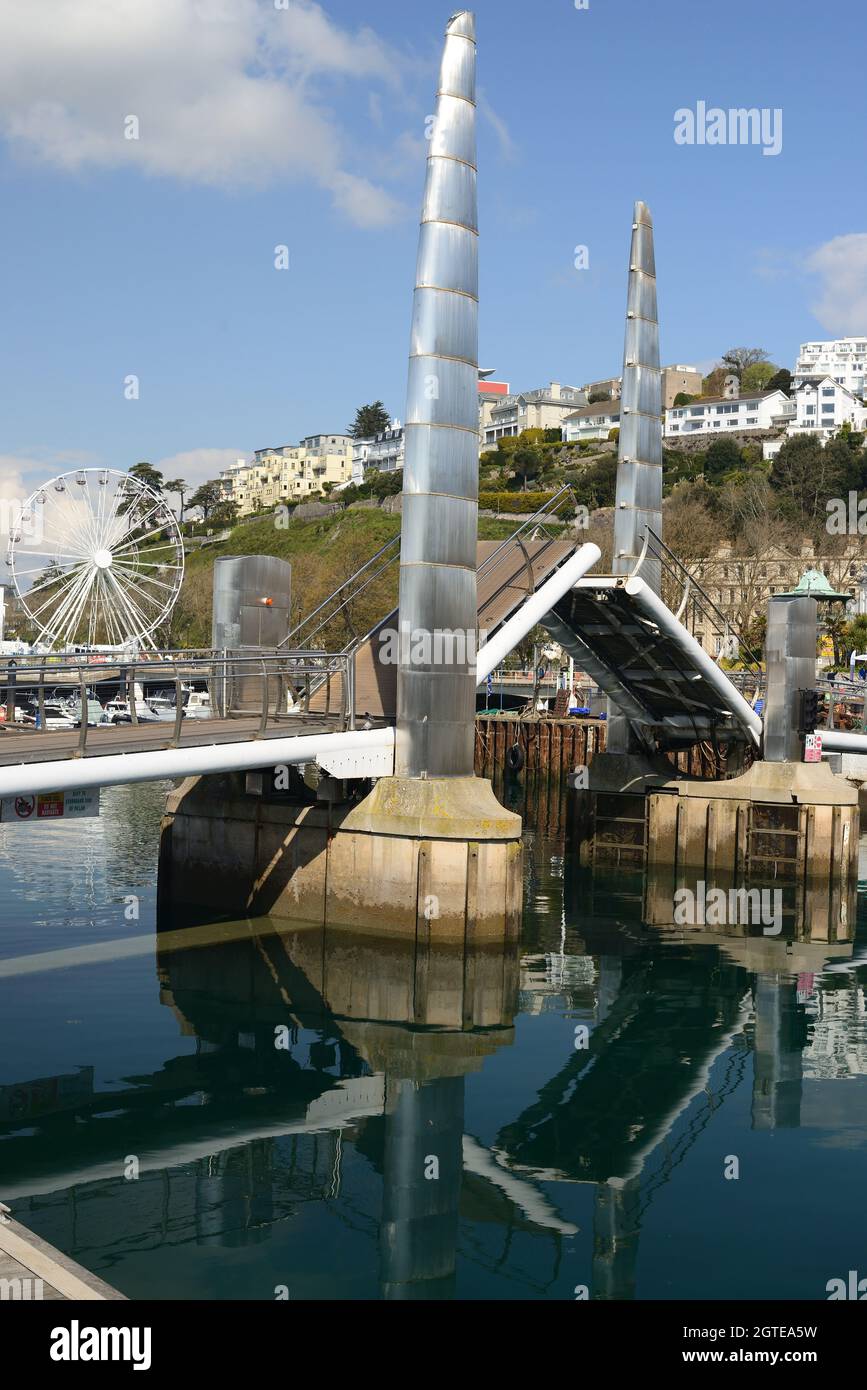 A double bascule pedestrian lifting bridge across the entrance to the ...