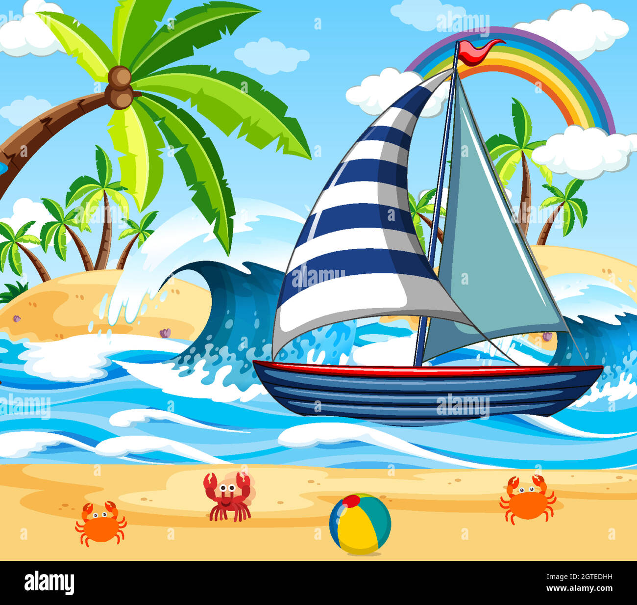 Beach scene with a sailboat Stock Vector Image & Art - Alamy