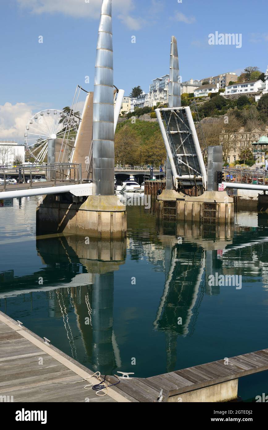 A double bascule pedestrian lifting bridge across the entrance to the ...