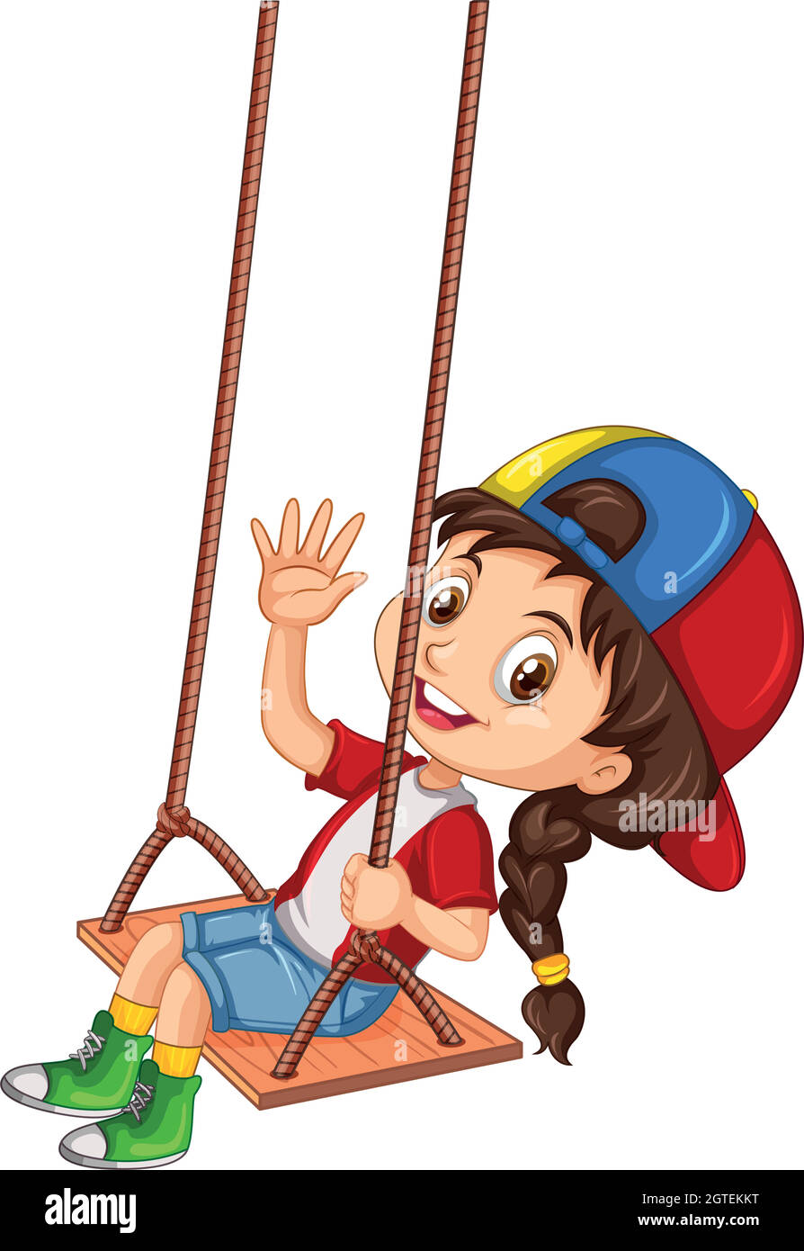 Happy girl palying on swing Stock Vector Image & Art - Alamy