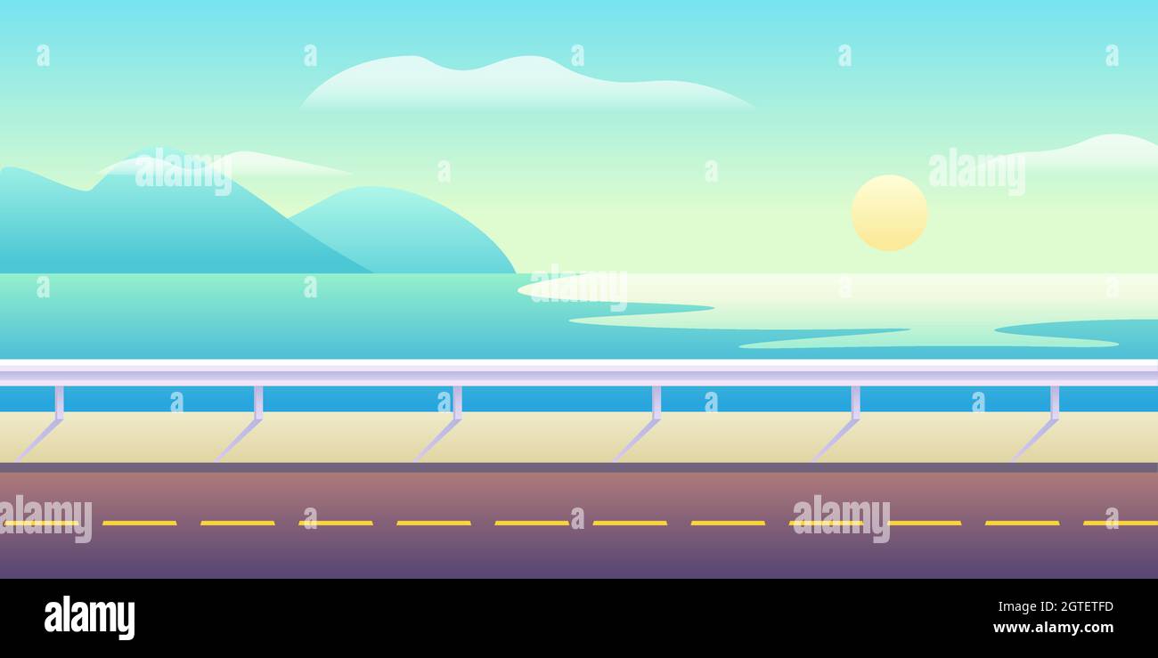 Highway on seaside. Asphalt road with markings along ocean coast ...