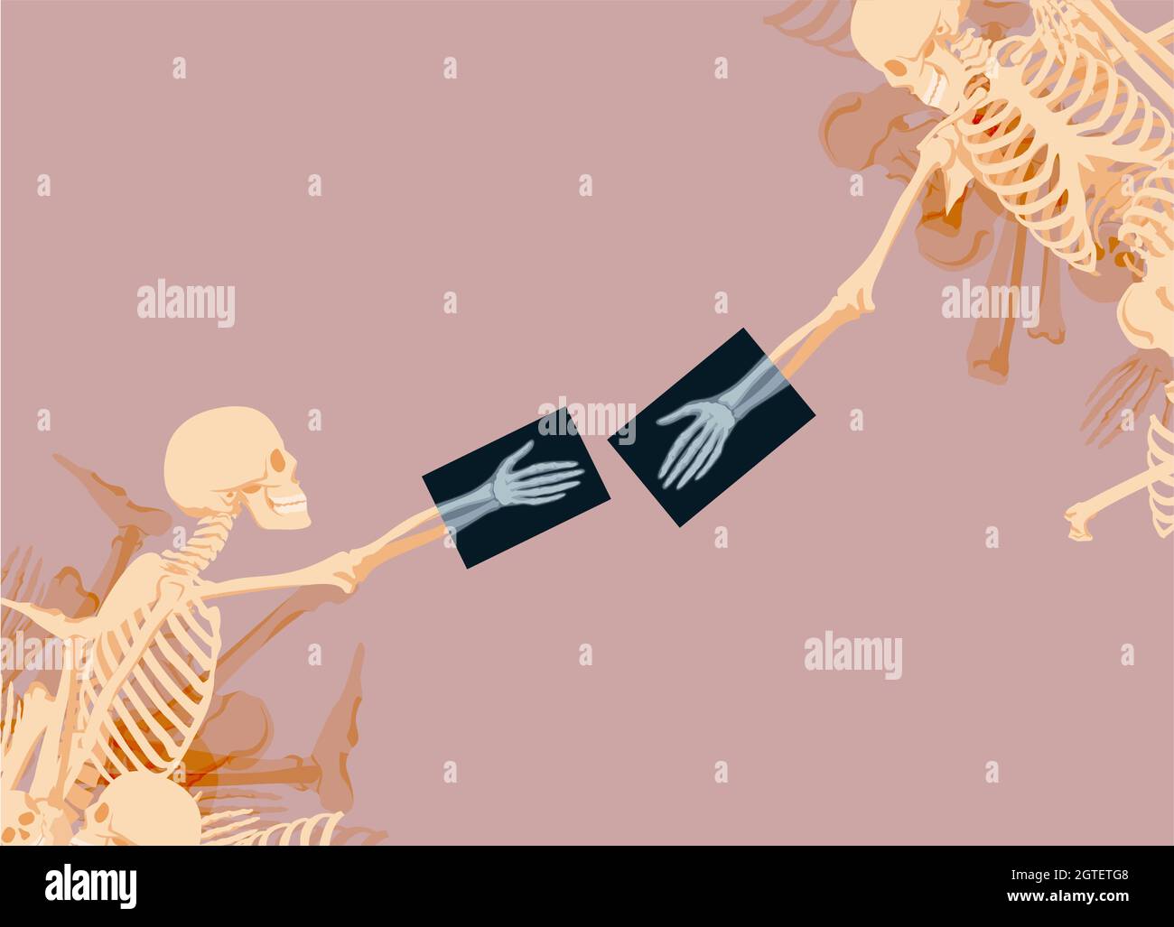 Skeletons stretch out their hands to each other. Creative sculptural ...