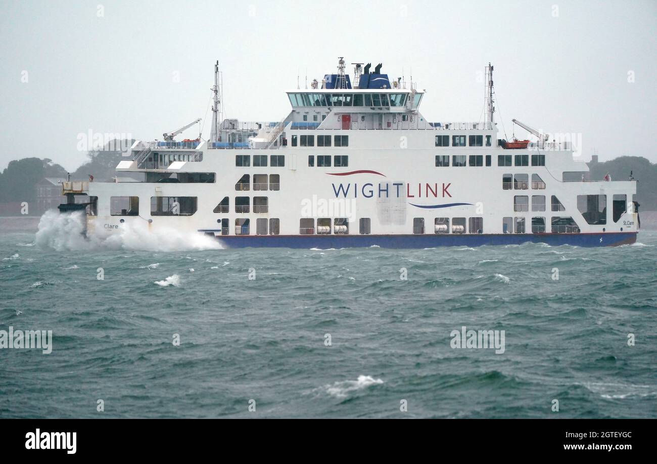 The Wightlink ferry St Clare makes its way in rough seas from ...