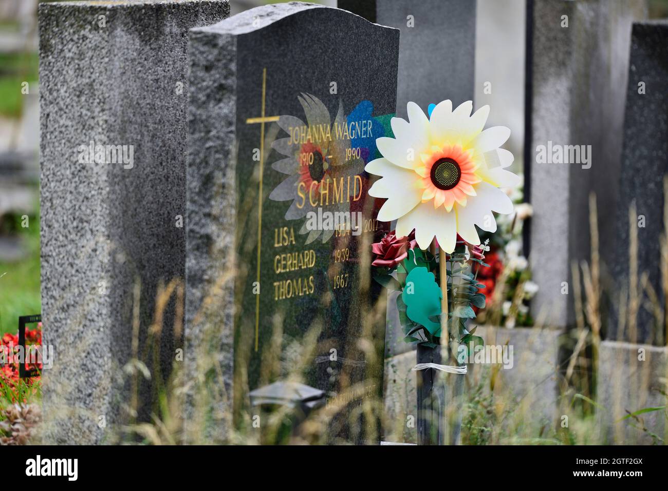 Vienna, Austria. The Vienna Central Cemetery. Plastic wind turbine and ...