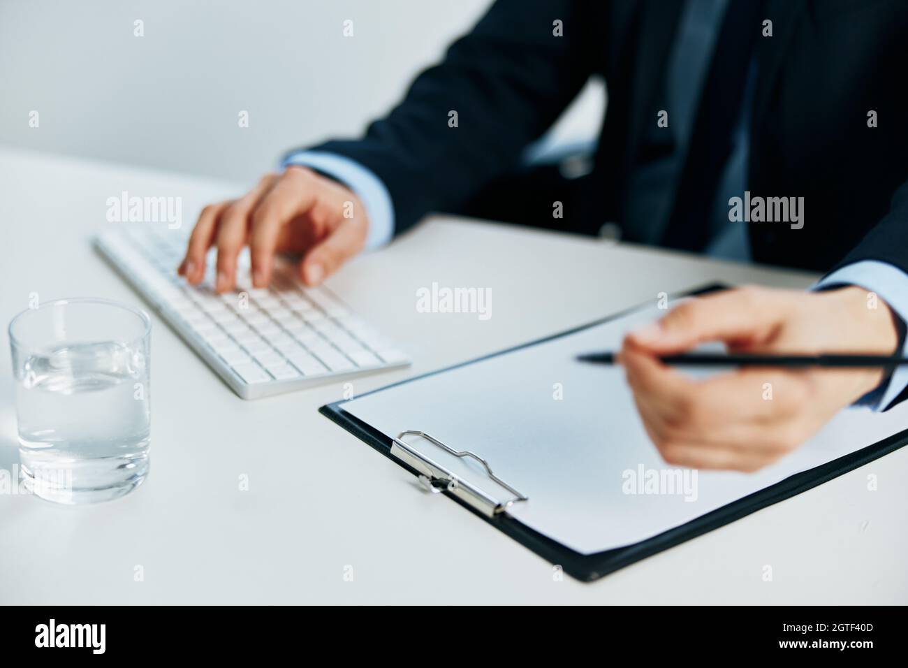 Desktop documents and computer office work Stock Photo - Alamy