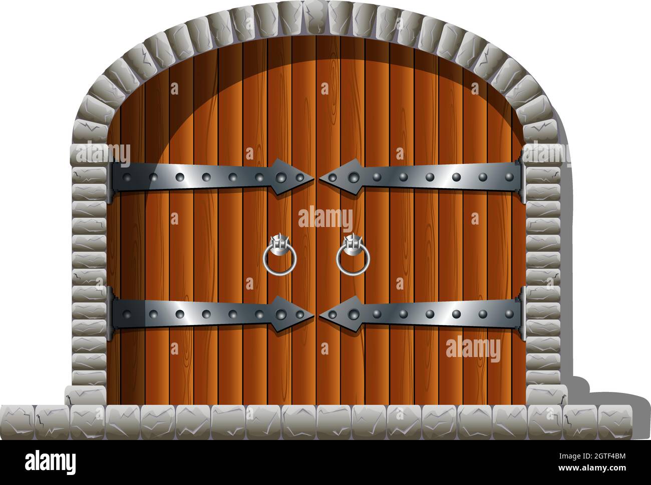 Vector gate of fairy tale castle and tower. Stone entrance with wooden ...