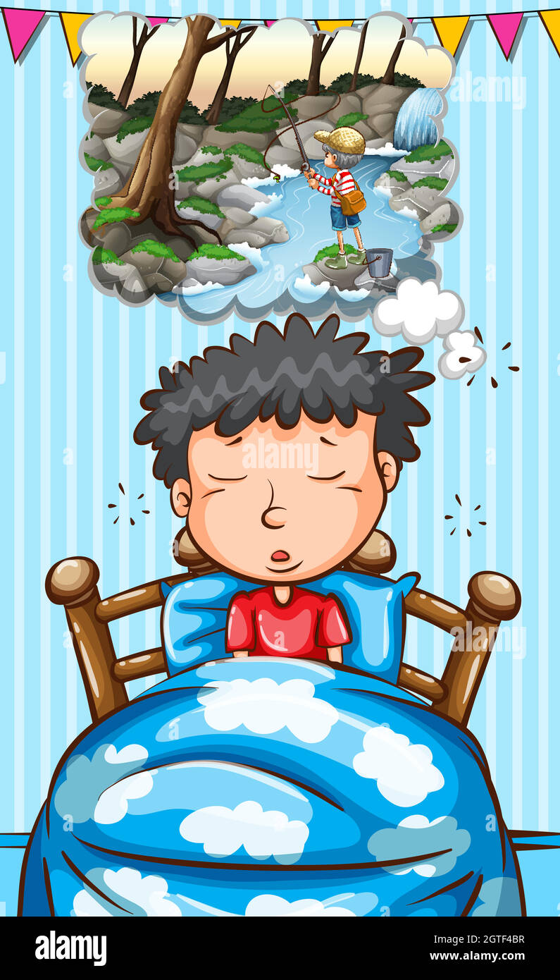 Boy in bed dreaming of fishing Stock Vector Image & Art - Alamy