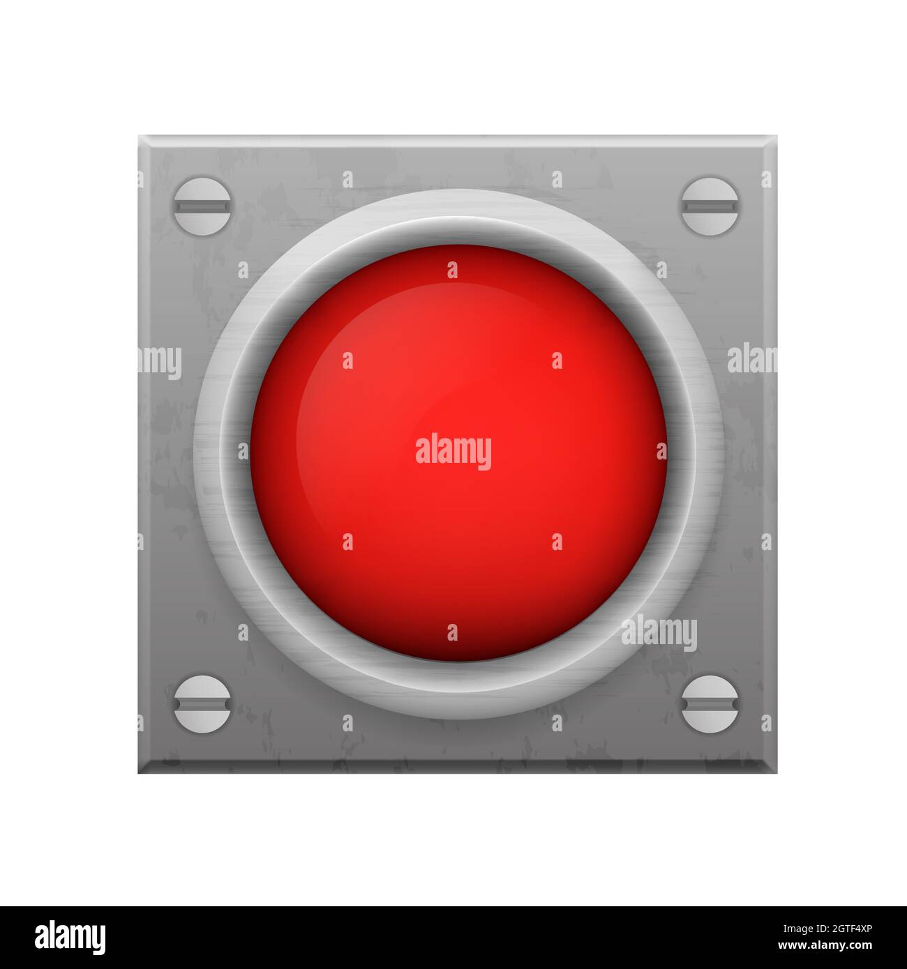 Red alarm button. Emergency signaling symbol on metal plate Stock ...