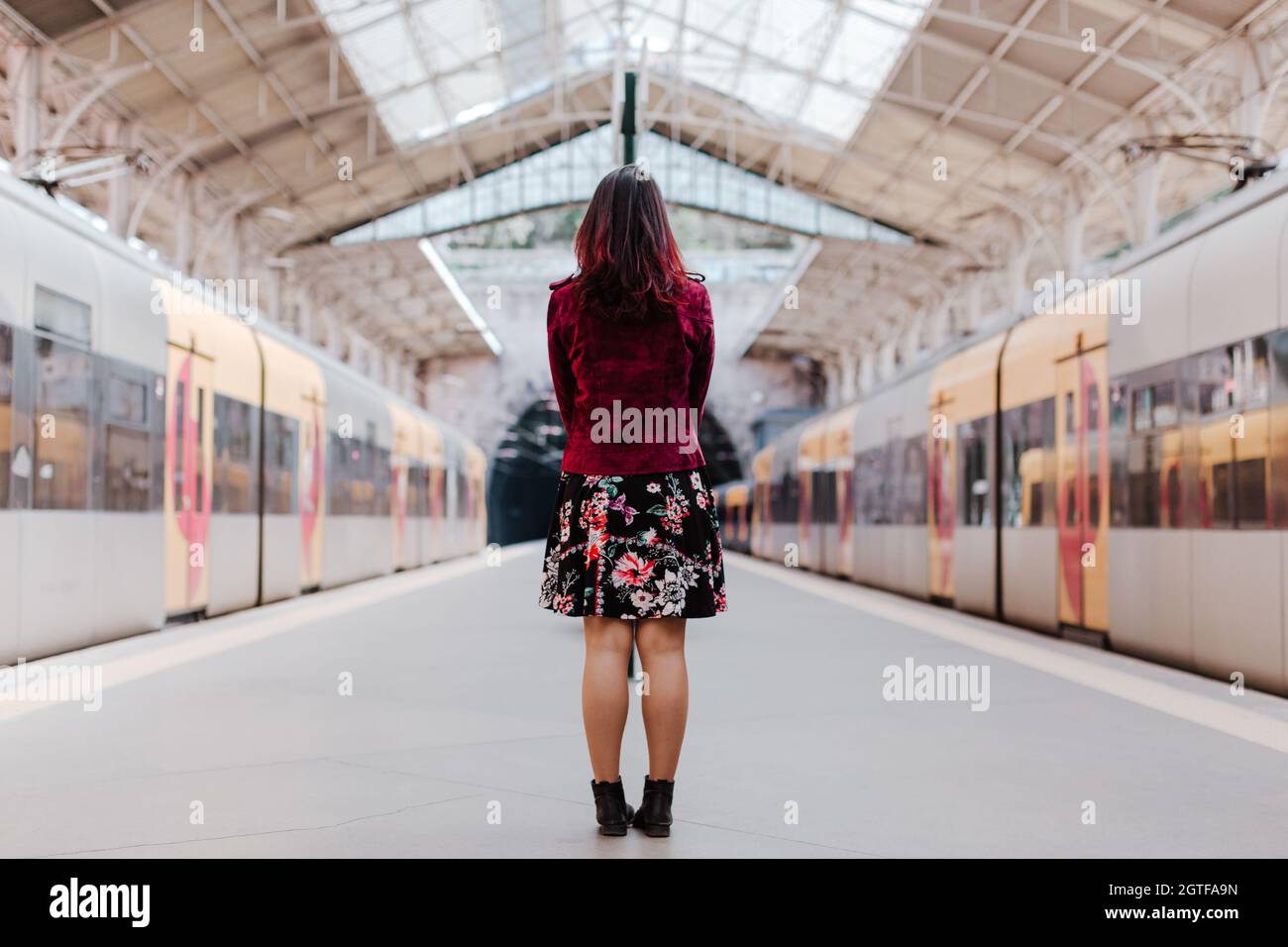 Woman boards train hi-res stock photography and images - Alamy