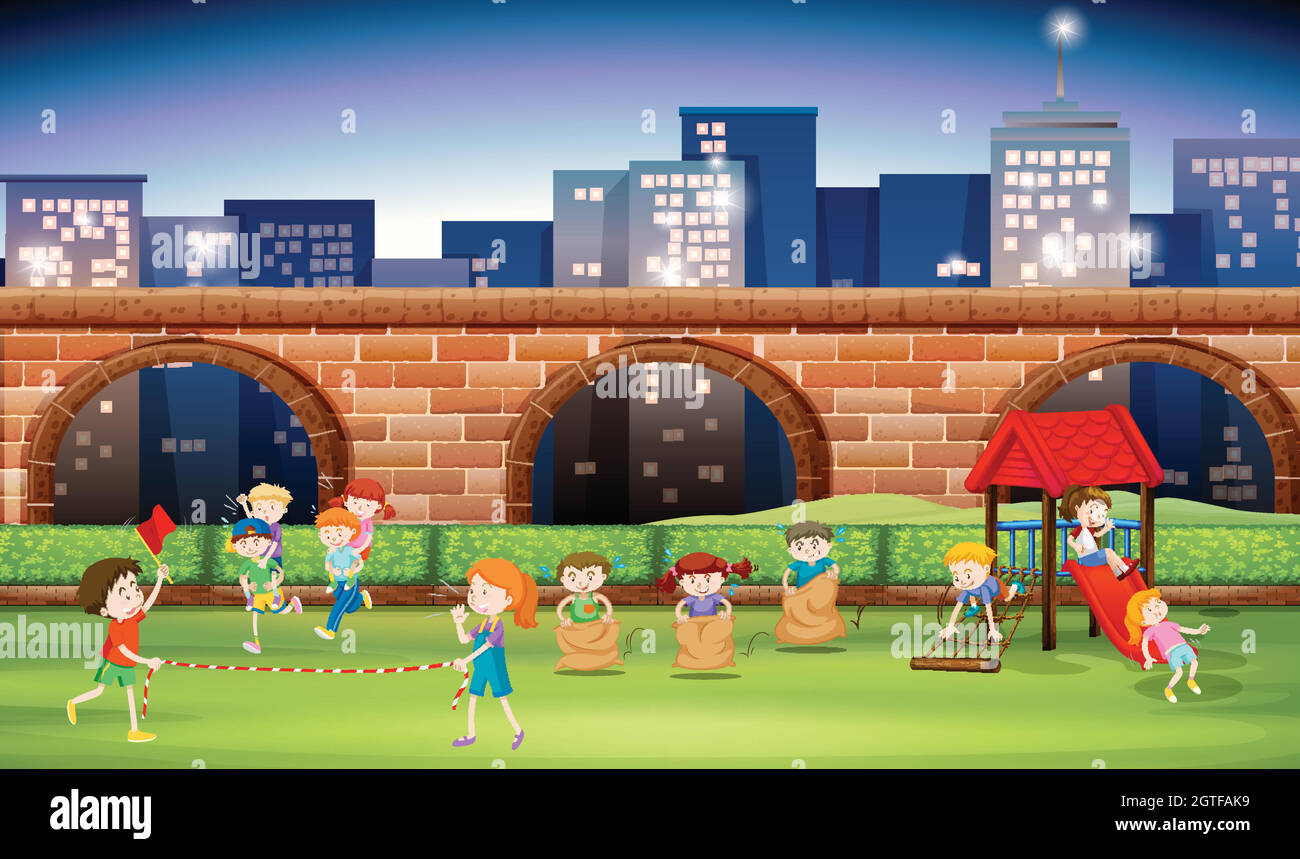 Children playing in the park at night Stock Vector Image & Art - Alamy