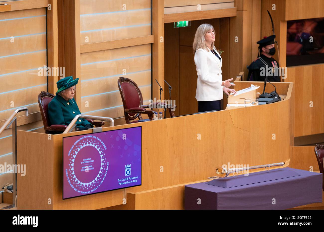 Queen Elizabeth II and Presiding Officer Alison Johnstone (right) in ...