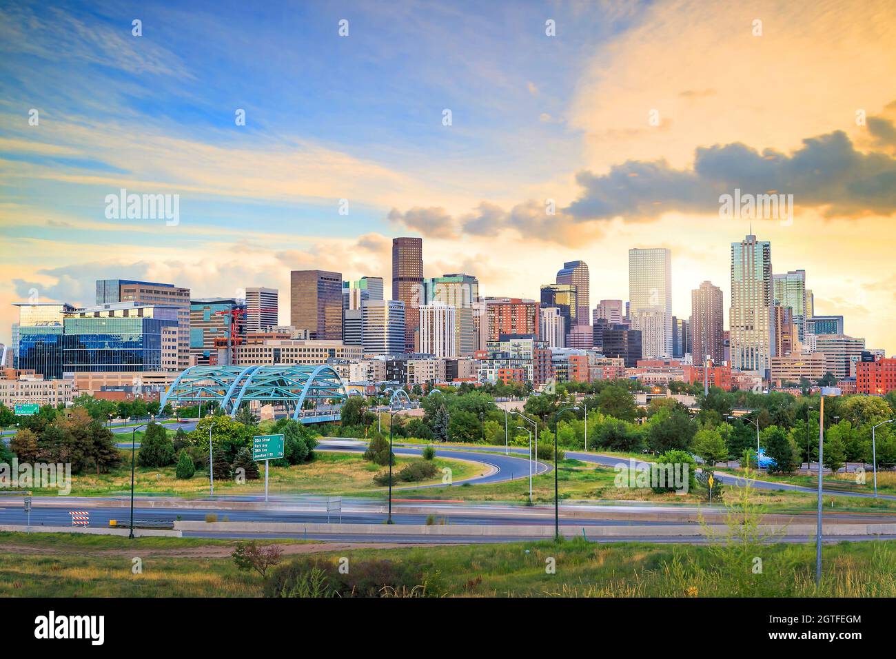 Panorama of Denver skyline long exposure at twilight Stock Photo - Alamy