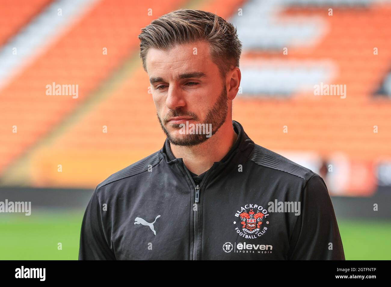 Luke Garbutt #29 of Blackpool arrives at Bloomfield Road Stock Photo ...