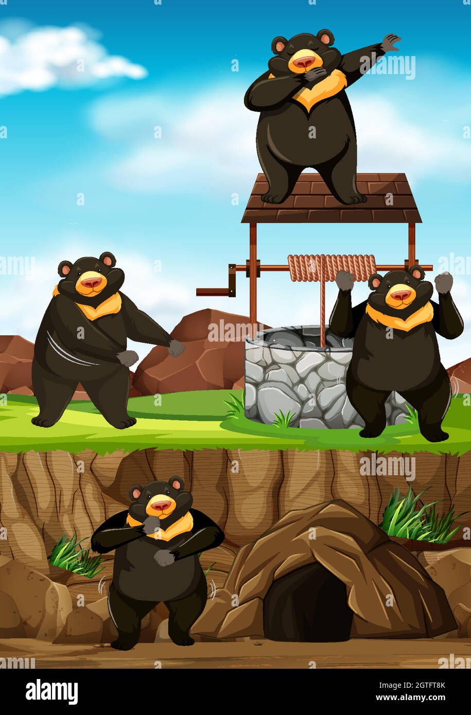 Wild bears group in many poses in animal park cartoon style Stock ...