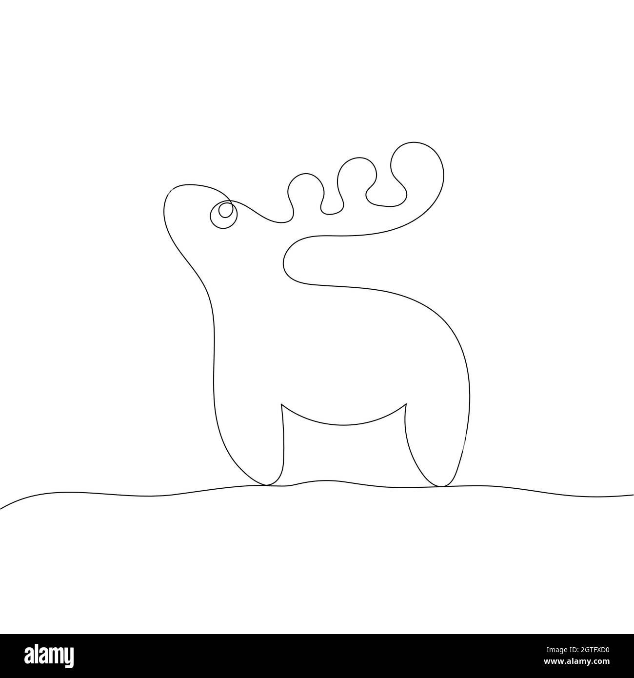 Stylized cute deer. Continuous One Line Drawing. Outline style. Vector ...