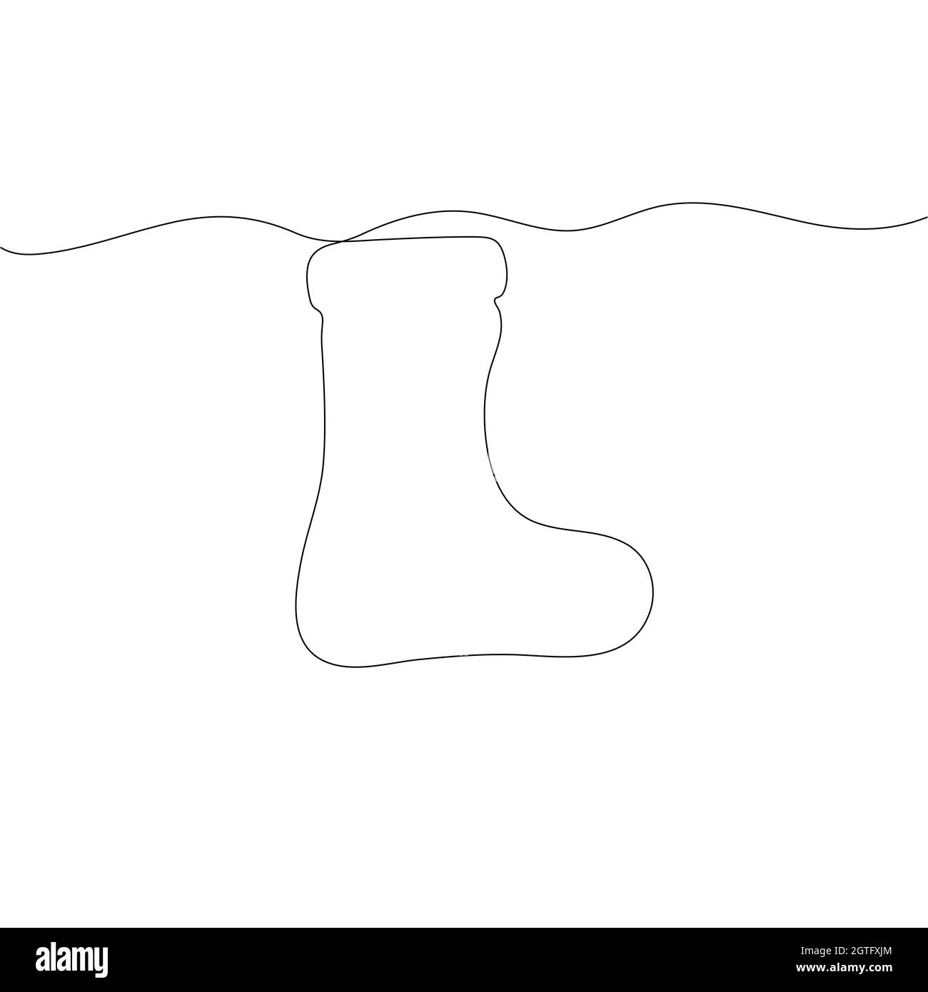 Stylized cute sock. Continuous One Line Drawing. Outline style. Vector ...