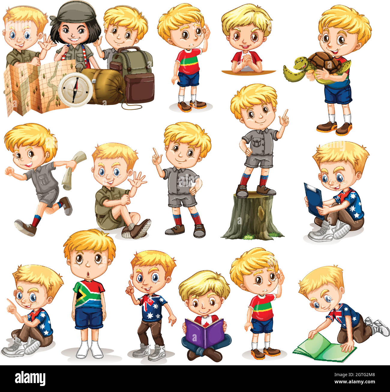Blond boy doing different activities Stock Vector Image & Art - Alamy