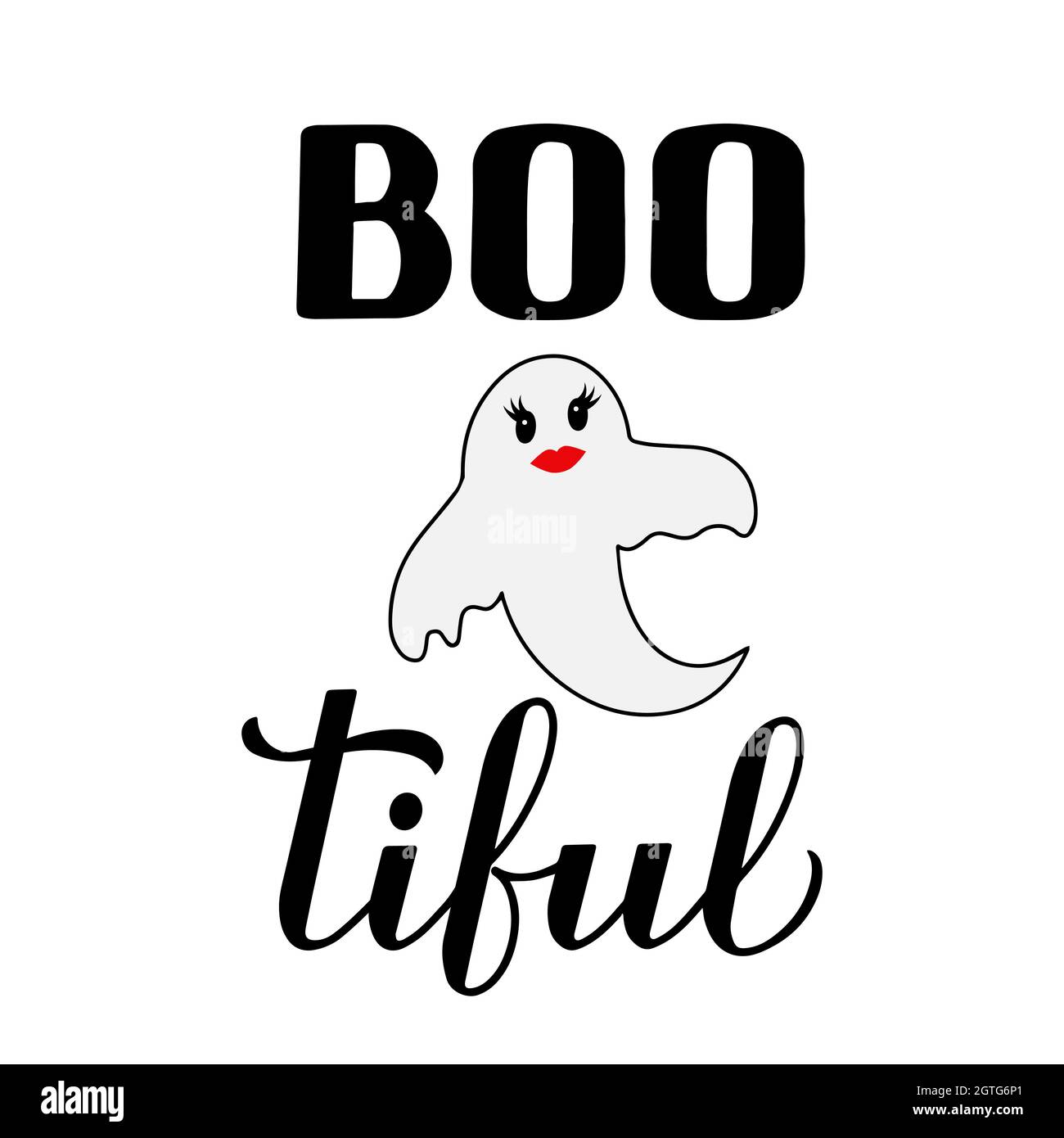 Boo-tiful lettering with cute ghost. Funny Halloween quote. Vector ...