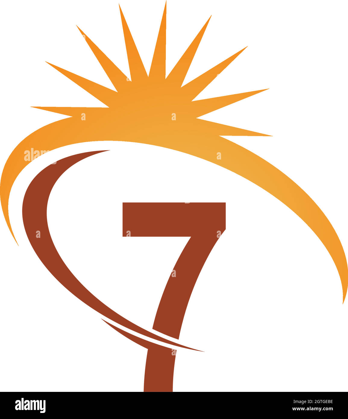 Number 7 with sun ray icon logo design template illustration Stock ...