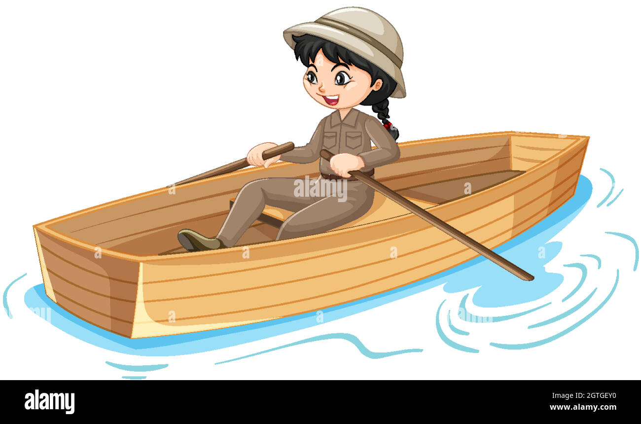 Girl cartoon character rowing the boat isolated Stock Vector Image ...