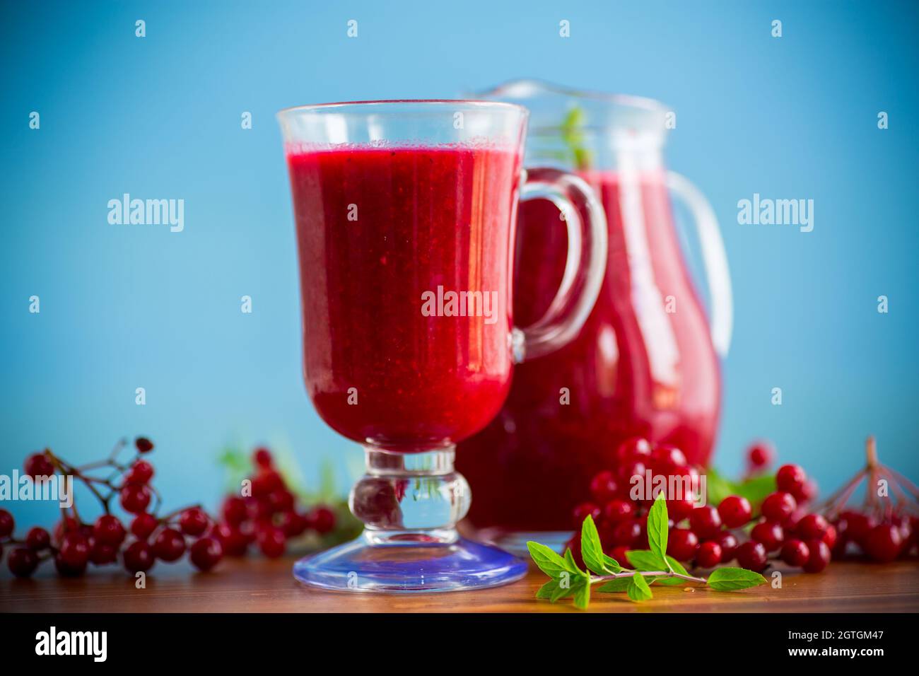freshly squeezed thick natural juice with pulp from ripe red viburnum ...