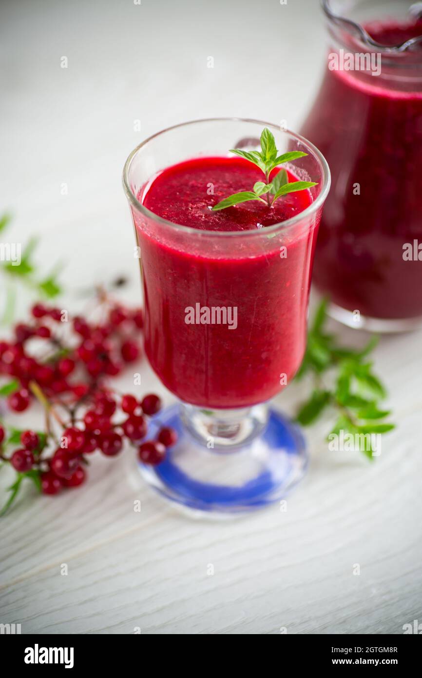 freshly squeezed thick natural juice with pulp from ripe red viburnum ...