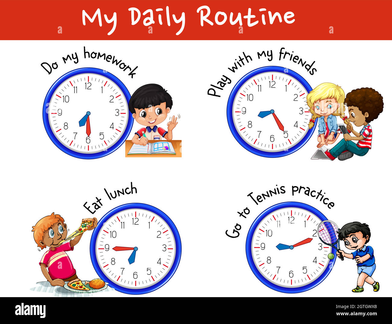 Daily routine of many children with clocks Stock Vector Image & Art - Alamy