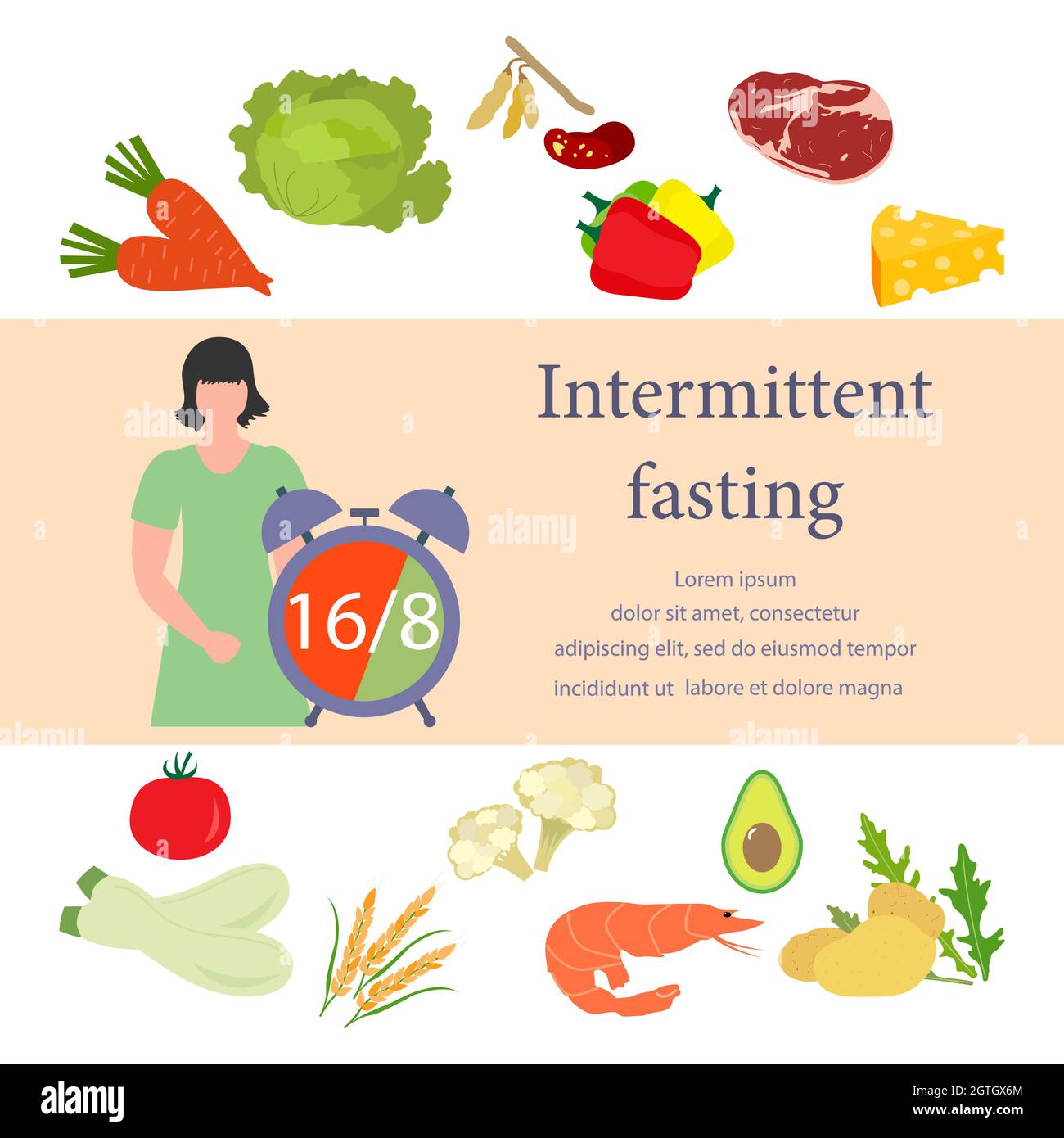 Vector illustration Nutrition Consultant explains Intermittent Fasting ...