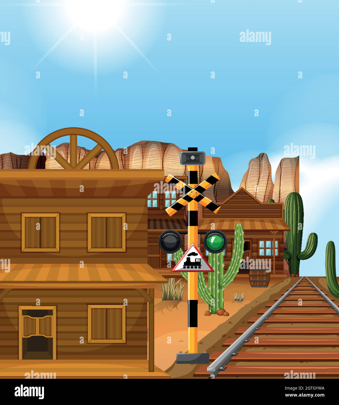 Train track through western town Stock Vector Image & Art - Alamy