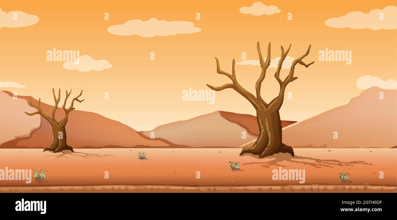 Scene with dried trees in desert field Stock Vector Image & Art - Alamy