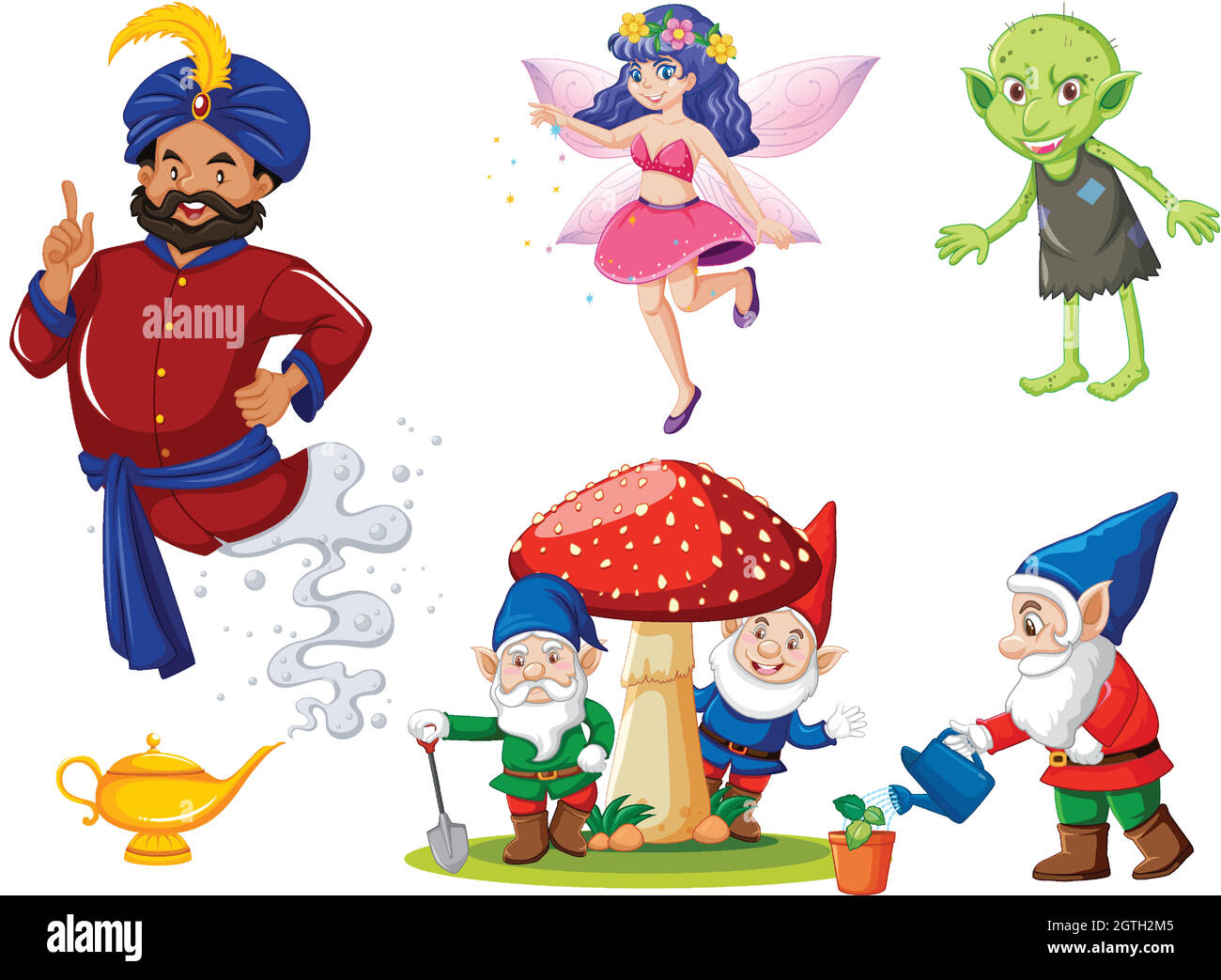 Set Of Fantasy Folk Cartoon Character On White Background Stock Vector
