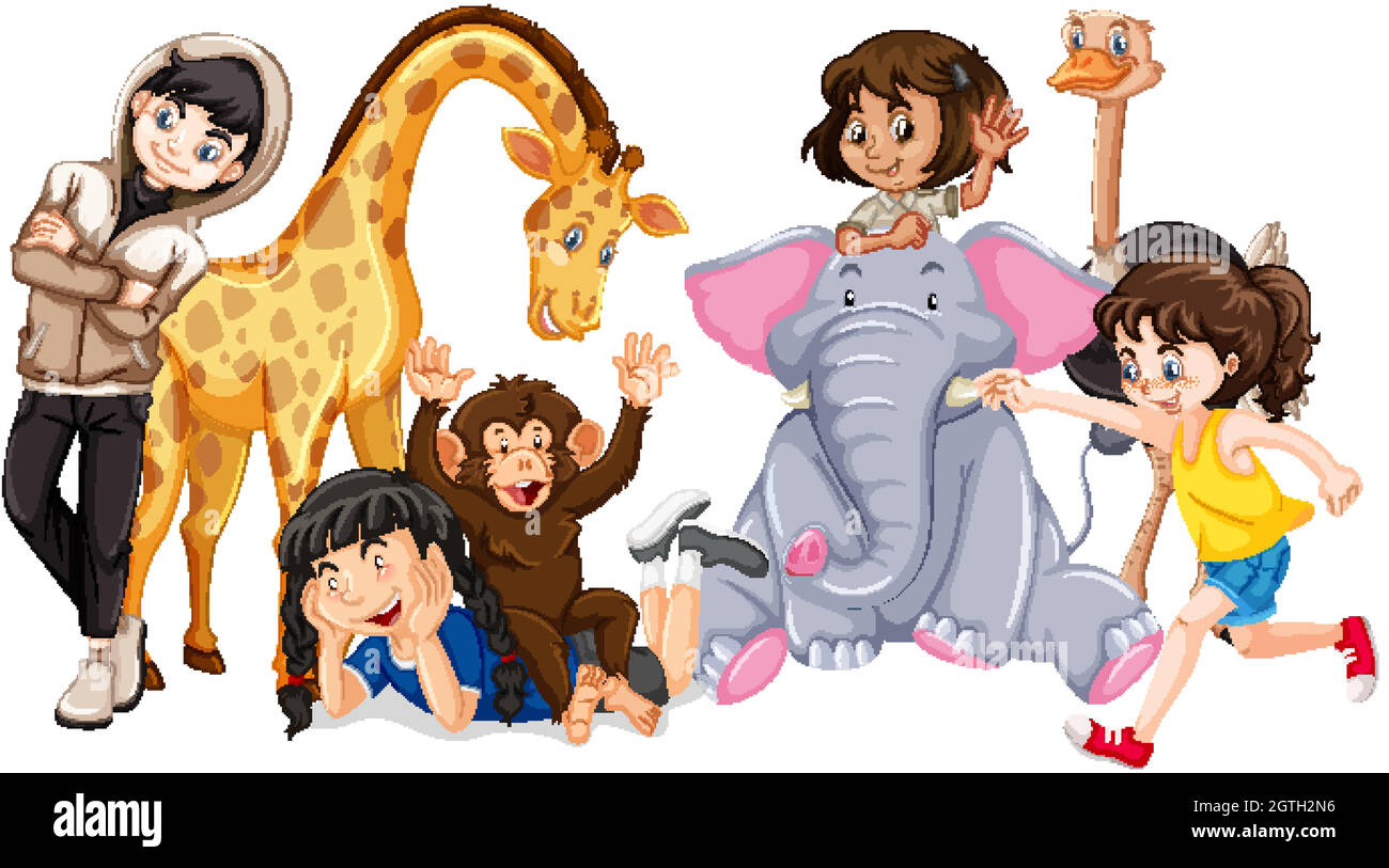 Children with animals on isolated background Stock Vector Image & Art ...