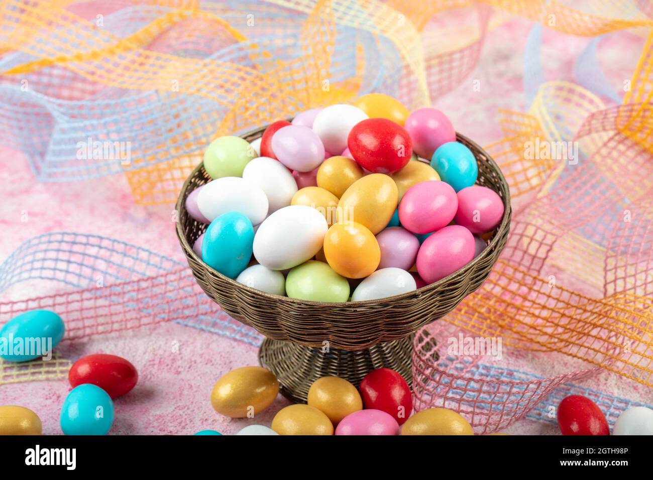 Almond candies.Colorful candies background top view, almond sweets. Sugar Feast, (Feast of ...