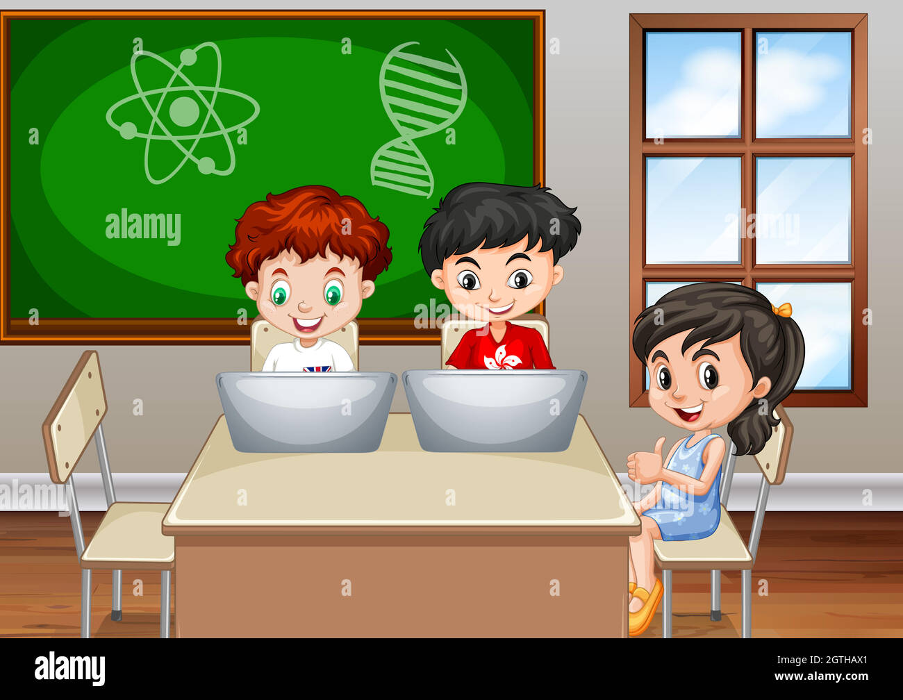 Boys in chair Stock Vector Images - Alamy