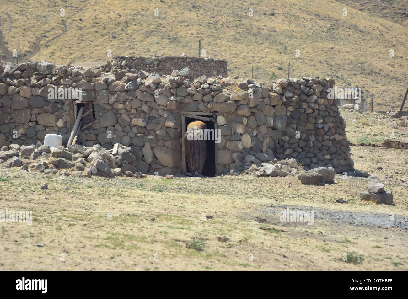 rural region of Turkey country an old woman in traditional clothes in a ...