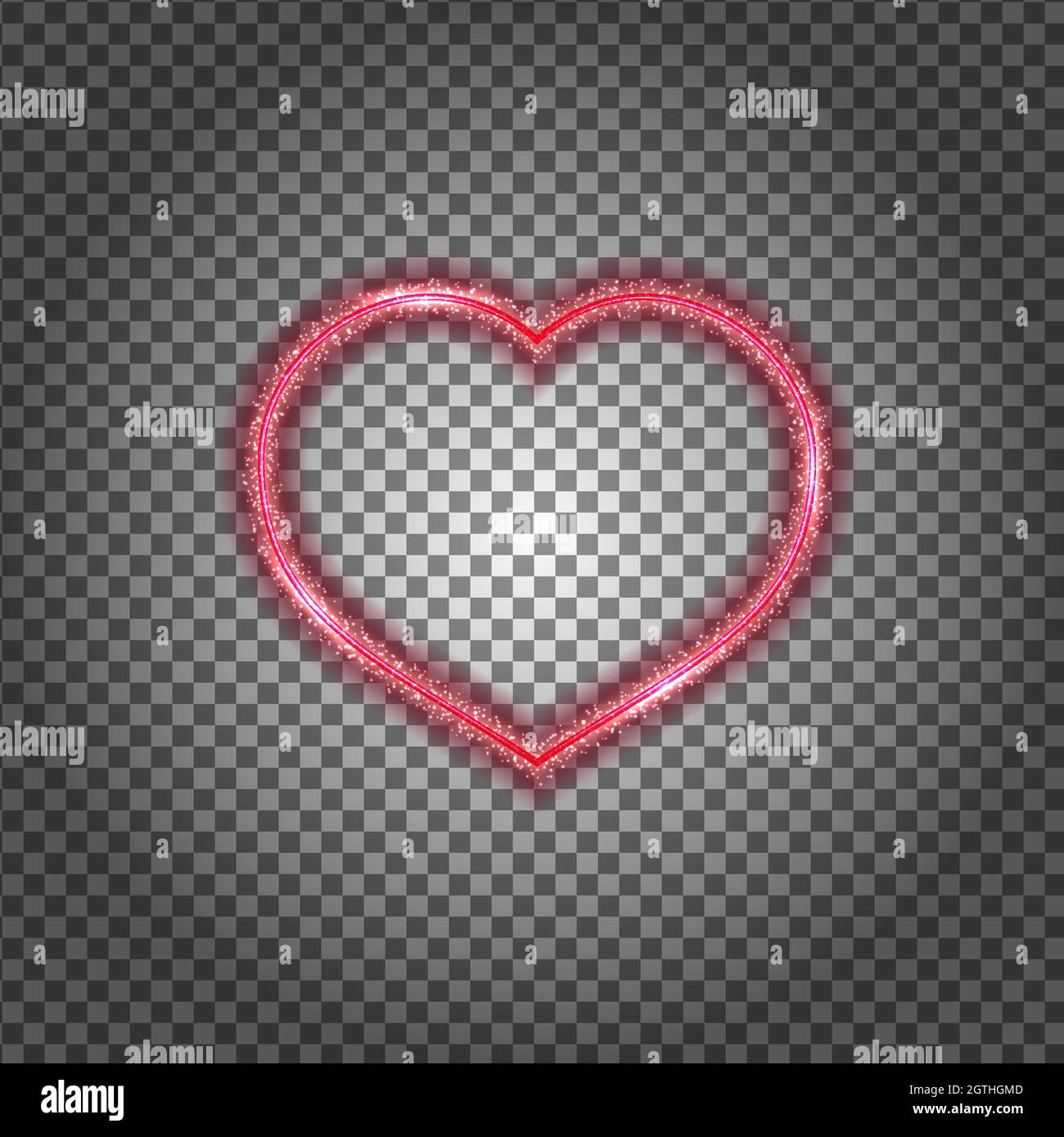 Red glowing heart with sparkling particles. Isolated on transparent ...