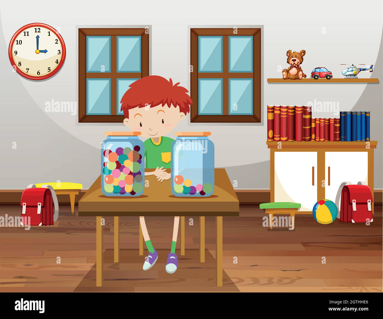 Boy and two jars with marbles in classroom Stock Vector Image & Art - Alamy