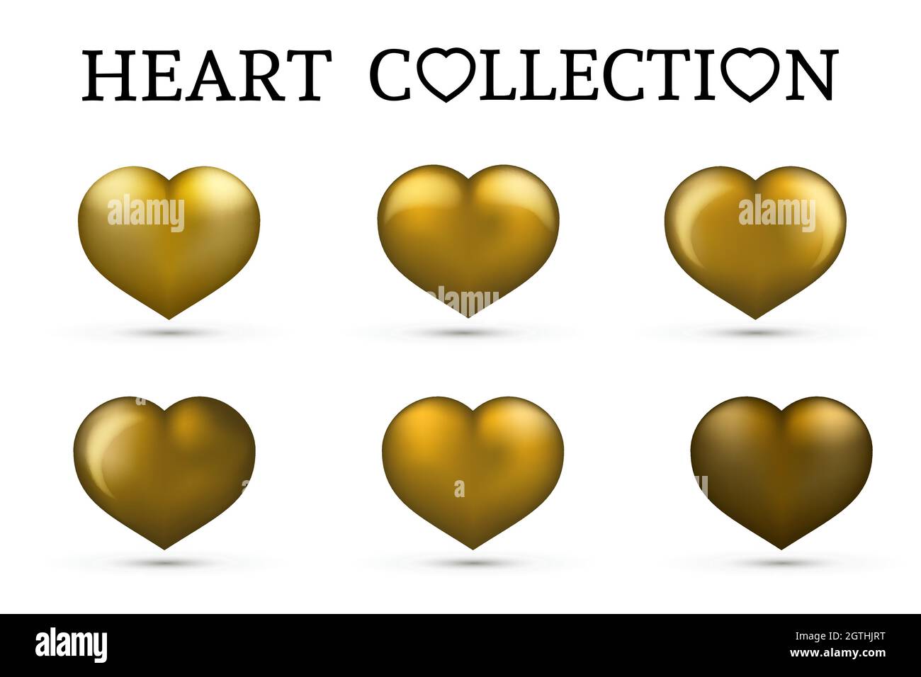 Gold heart collections. Set of six realistic hearts isolated on white ...