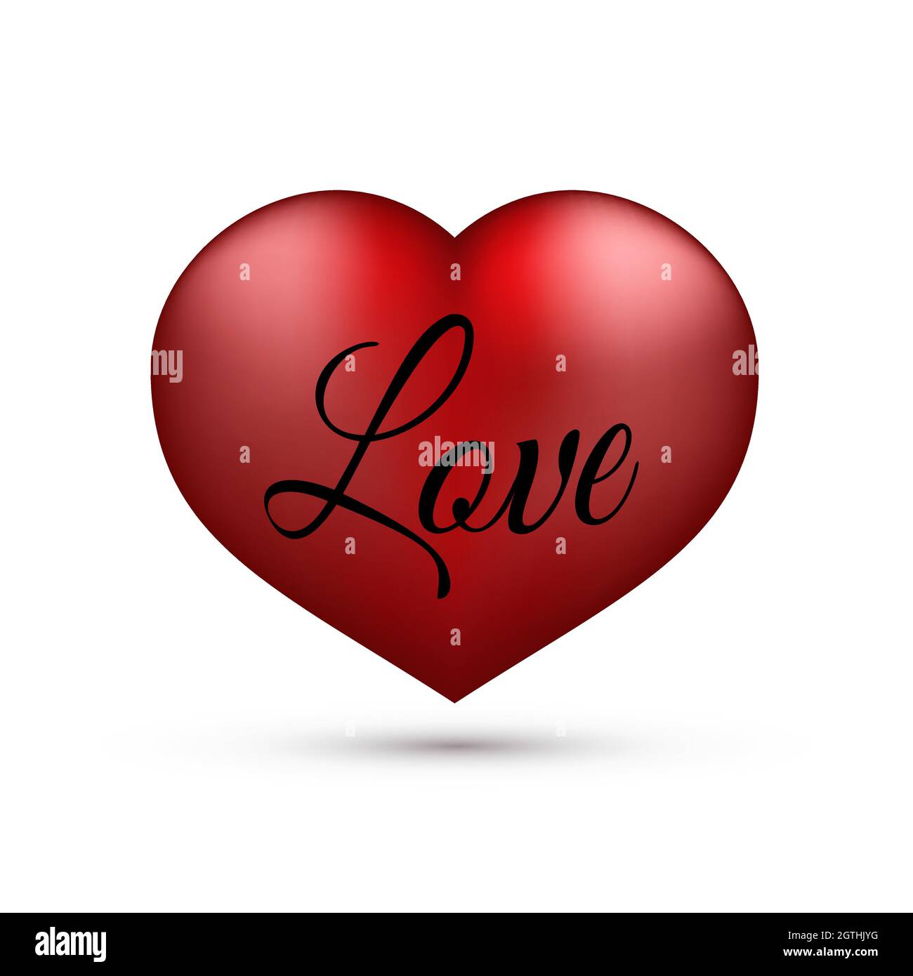 Realistic red heart with writing Love isolated on white. Valentine s ...