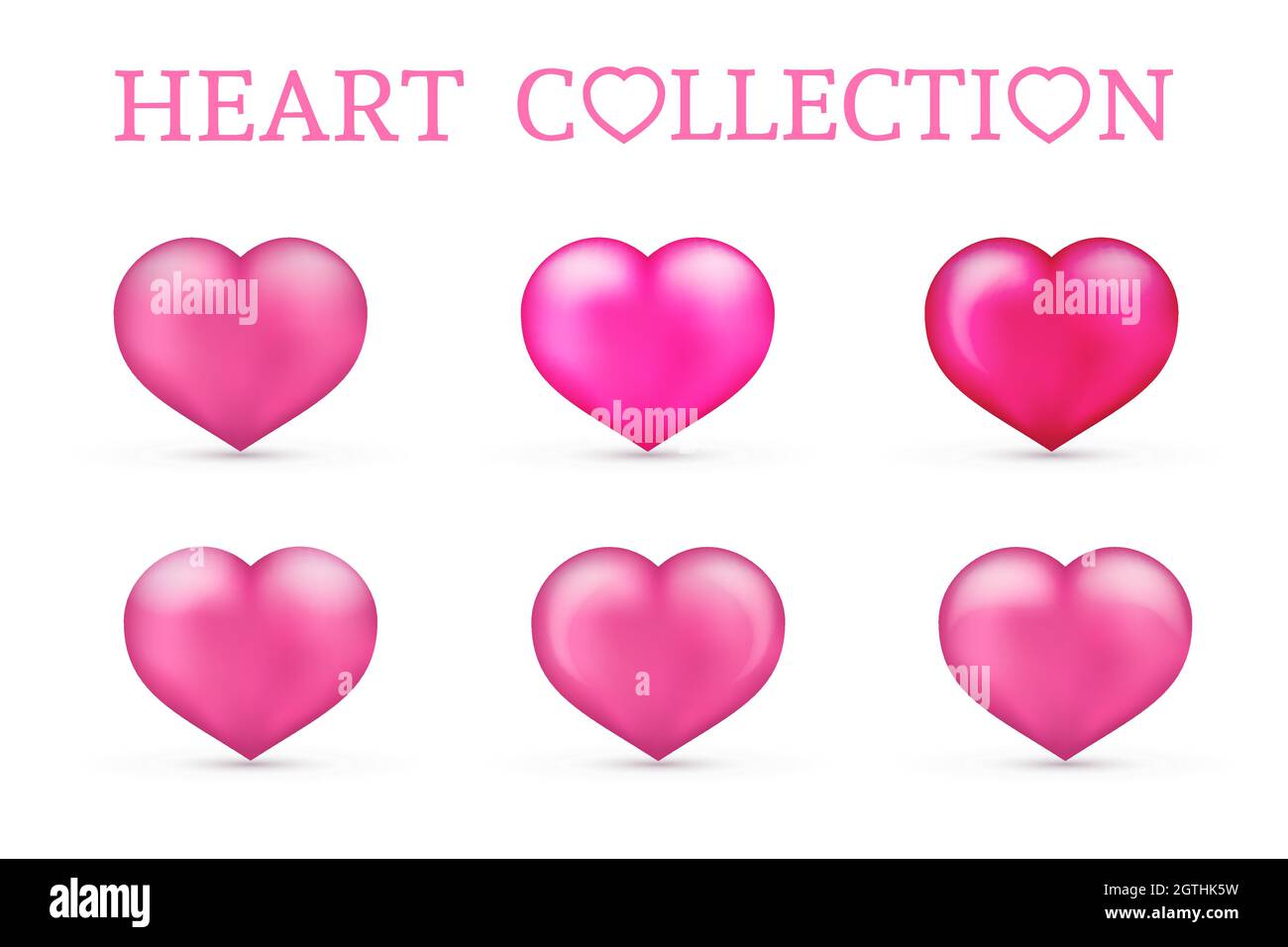 Pink heart collections. Set of six realistic hearts isolated on white ...